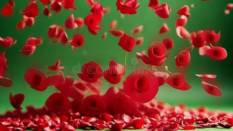 Red Rose Petals Falling on Green Screen Background Stock Video - Video ...