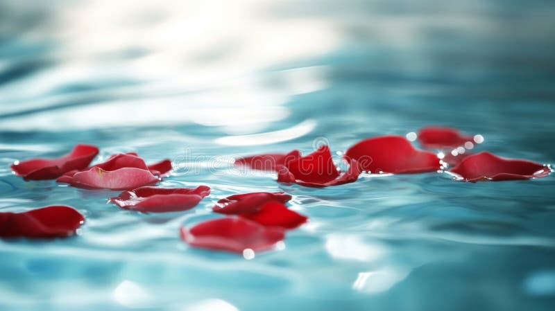 Red Rose Petals Floating on Blue Water Stock Illustration ...