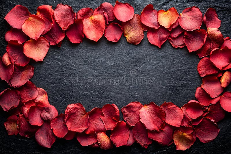 Elegant Red Rose Petal Frame on Dark Slate Background for Romantic ...