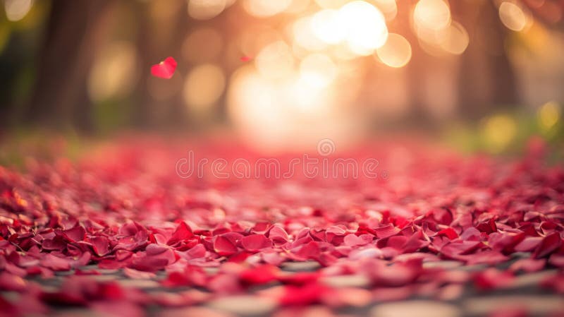 Red Rose Petals Scattered on a Pathway at Sunset Stock Illustration ...