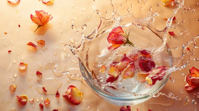 Red Rose Petals in Splashing Water Stock Photo - Image of effect ...