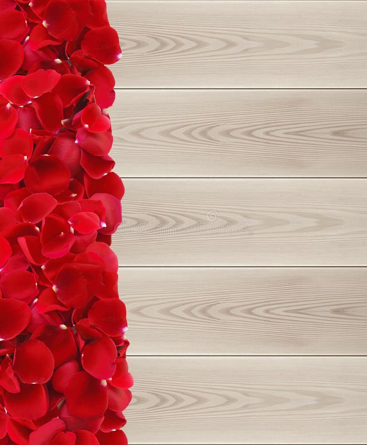 Red Rose Petals on Wooden Planks Texture Close-up Stock Image - Image ...