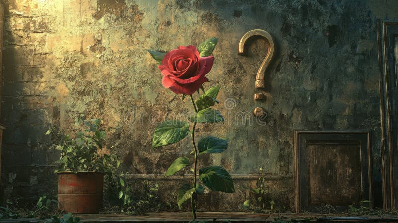 Red Rose with Question Mark in Rustic Interior Setting Stock Photo ...