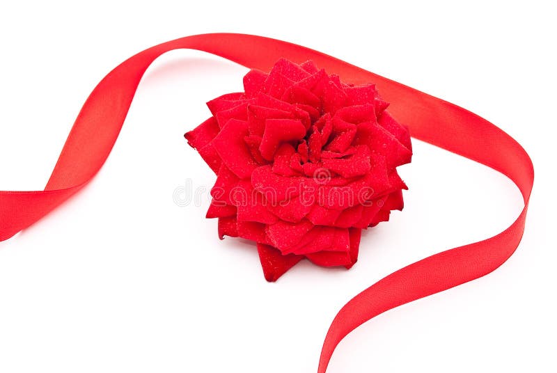 Red rose with red ribbon stock image. Image of corner - 15190357
