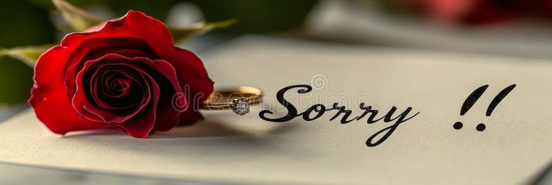 Red Rose and Ring Apology a Single Red Rose and a Ring Rest on a Note ...
