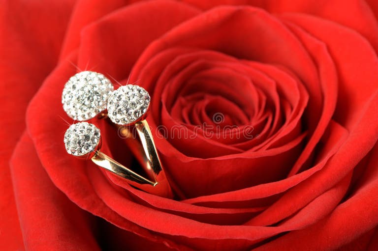 Red Rose with a Ring with Jewels Stock Image - Image of objects ...