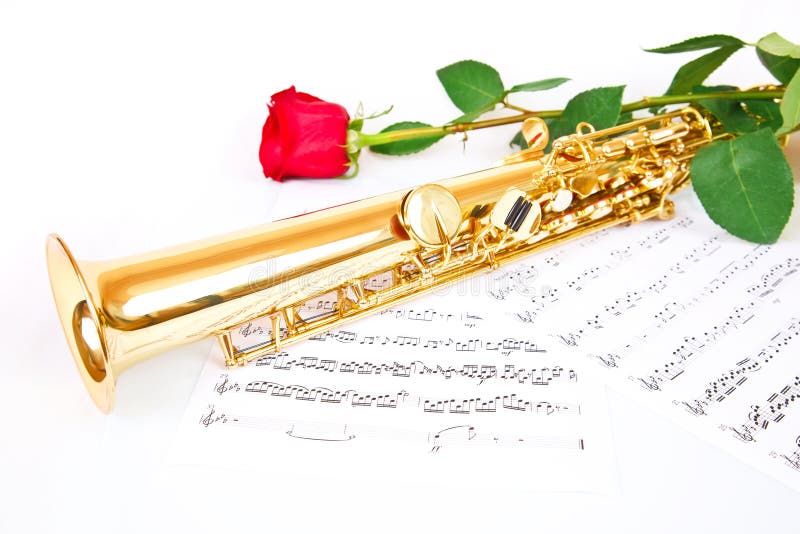 Rose and Music Sheets, Isolated on White Stock Image - Image of closeup ...