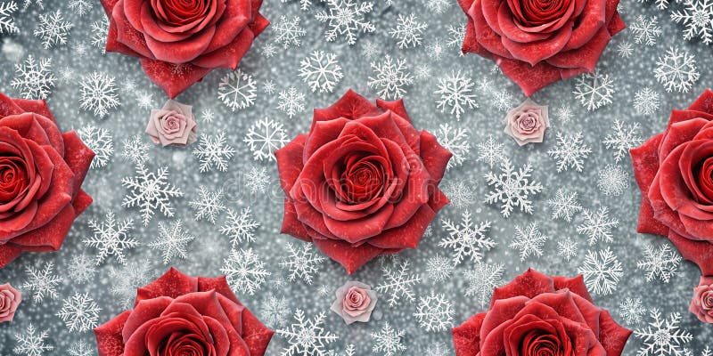 Red Rose Seamless Pattern on Snowflake Background AI-Created Content ...
