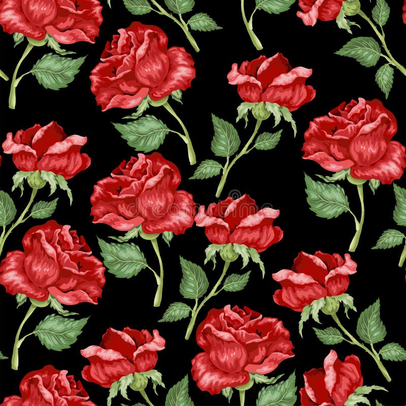 Red Rose Seamless Pattern in Vector Graphic Stock Vector - Illustration ...