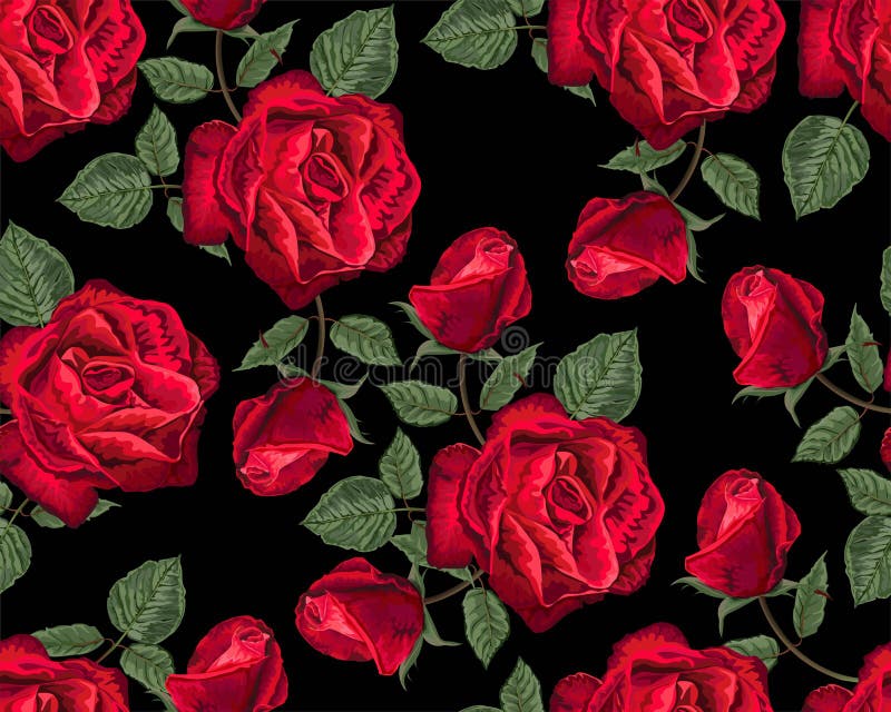 Red Rose Seamless Pattern Vector Illustration Stock Vector ...