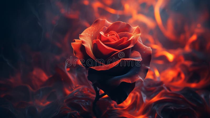 A Red Rose Sitting on Top of a Pile of Fire Stock Image - Image of ...