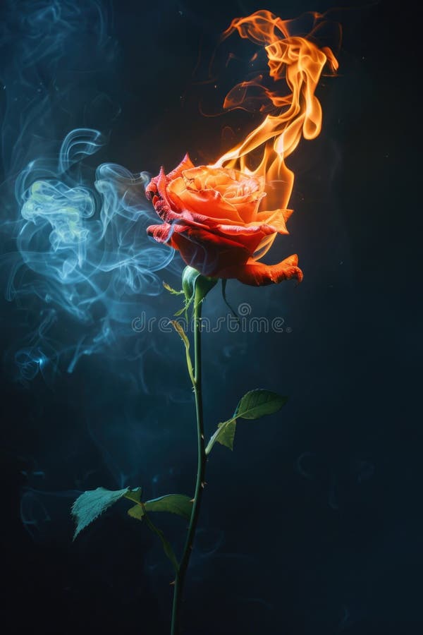 A Red Rose with Smoke Coming Out of it, Suitable for Various Concepts ...