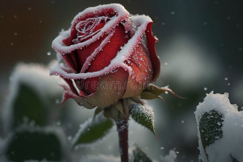 Red Rose with Snow Over it. Generative AI Stock Illustration ...