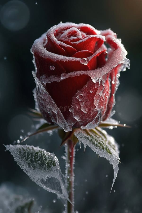 Red Rose with Snow Over it. Generative AI Stock Illustration ...