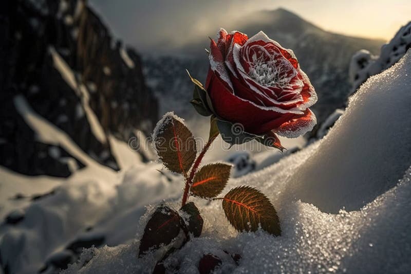 Red Rose with Snow Over it. Generative AI Stock Illustration ...