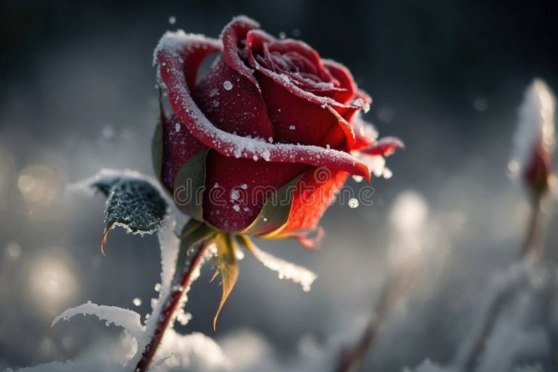 Red Rose with Snow Over it. Generative AI Stock Illustration ...