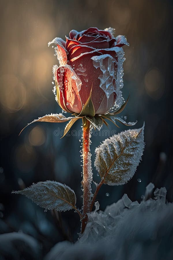Red Rose with Snow Over it. Generative AI Stock Illustration ...