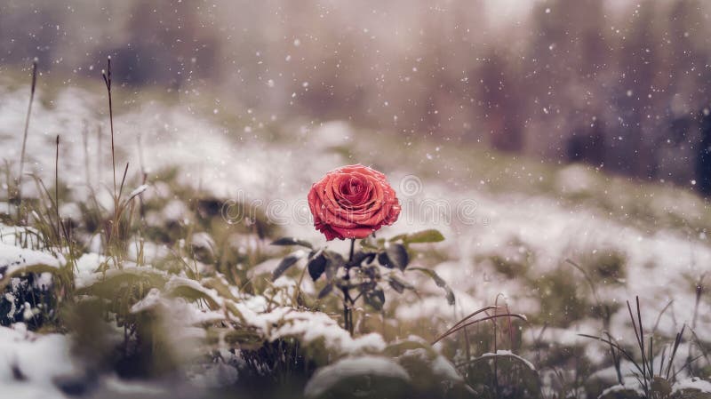Red rose is in the snow stock illustration. Illustration of garden ...