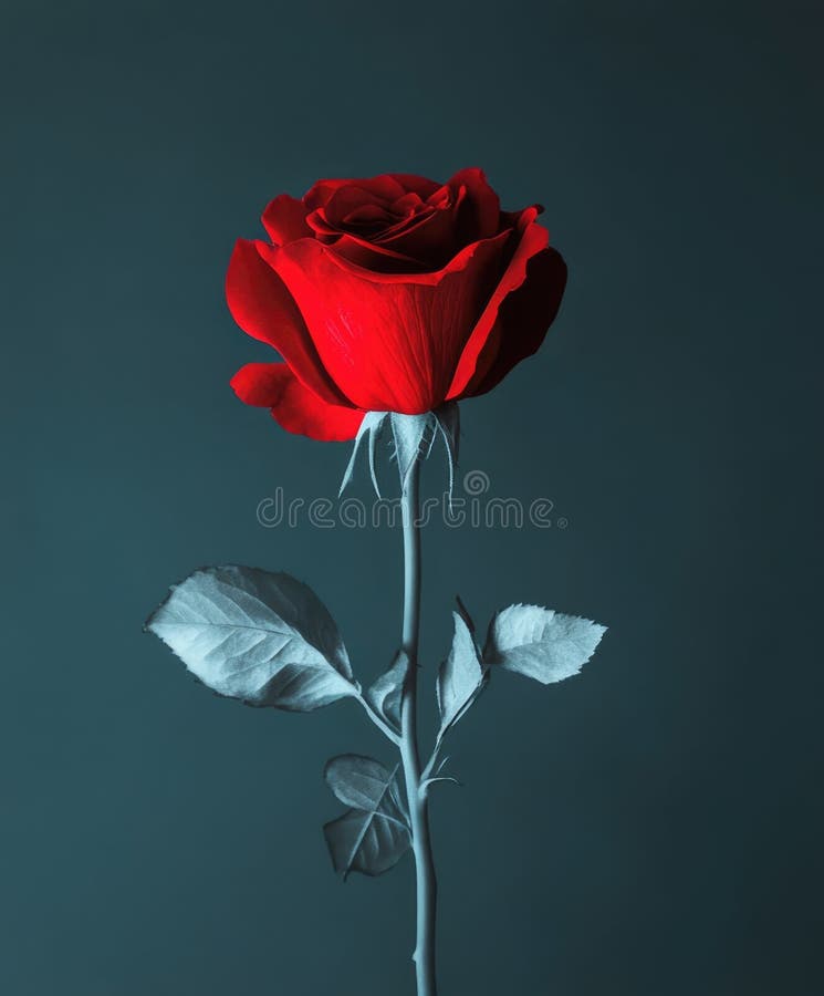 Red Rose Standing Alone Blue Background Stock Photos - Free & Royalty ...