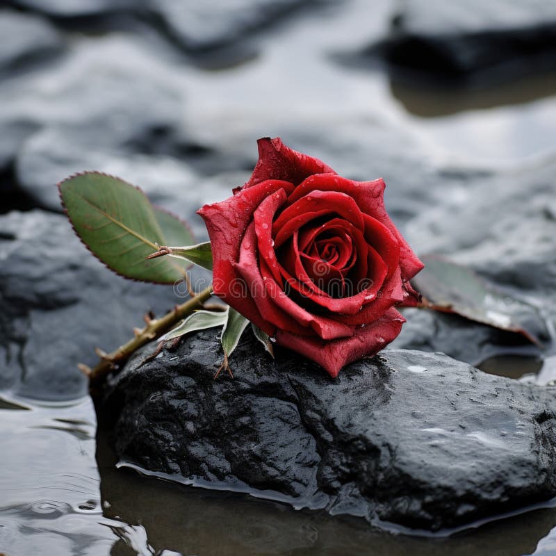 Red rose on the stone stock illustration. Illustration of stone - 308566226