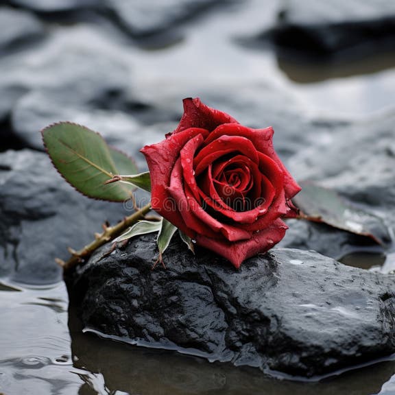 Red rose on the stone stock illustration. Illustration of stone - 308566226
