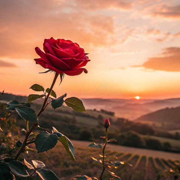 A red rose in the sunset stock photo. Image of natural - 344008848