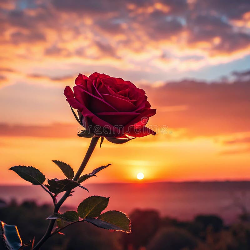 A red rose in the sunset stock image. Image of colors - 344008855