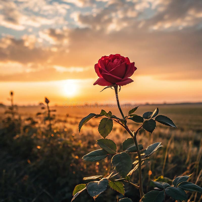 A red rose in the sunset stock photo. Image of elegant - 344008870