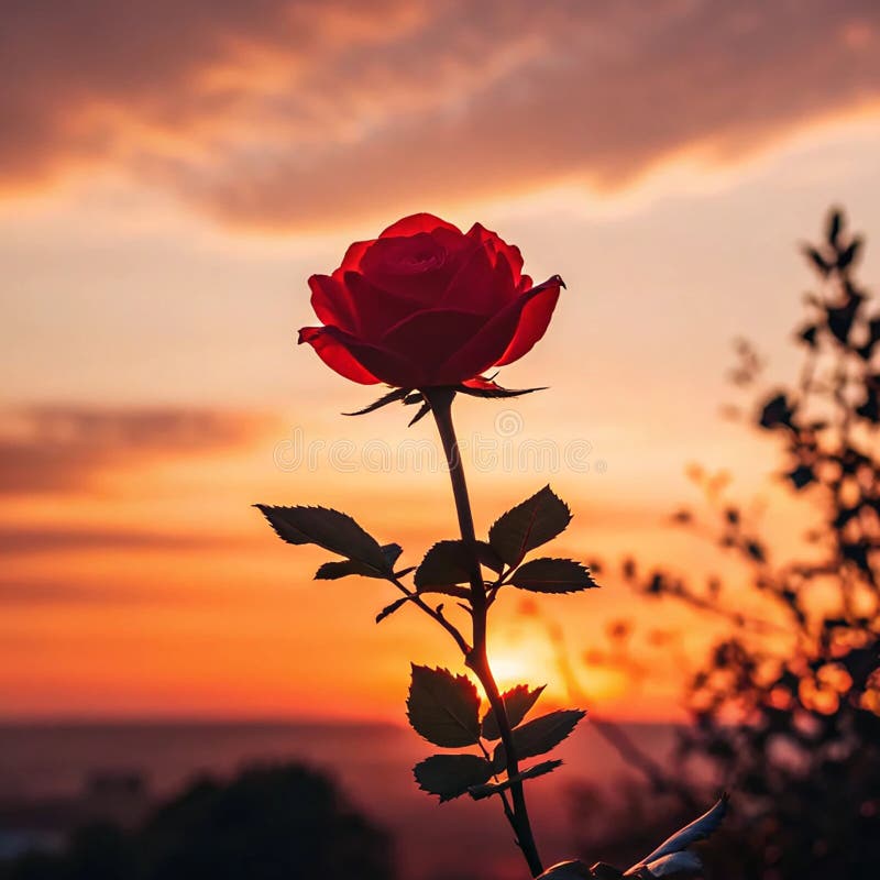 A red rose in the sunset stock image. Image of light - 344008877