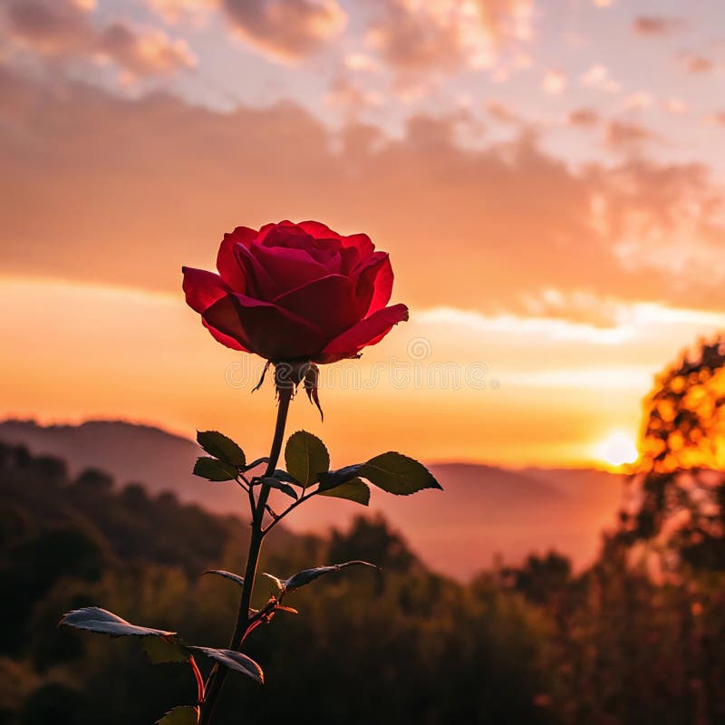 A red rose in the sunset stock image. Image of blooming - 344008911