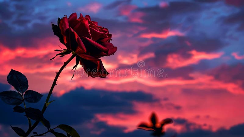 Red Rose at Sunset with Dramatic Sky. Nature and Tranquility Concept ...