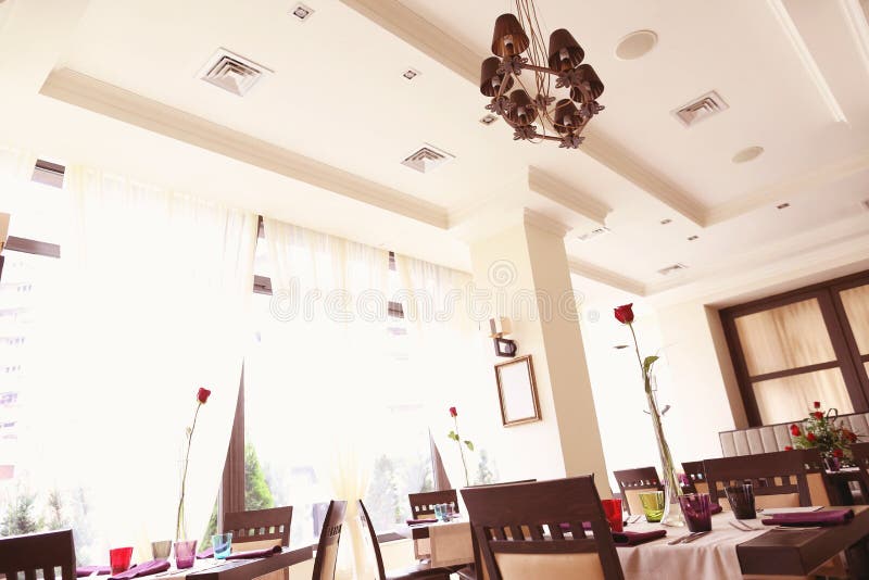 Red Rose on Table in a Restaurant Stock Photo - Image of festive ...