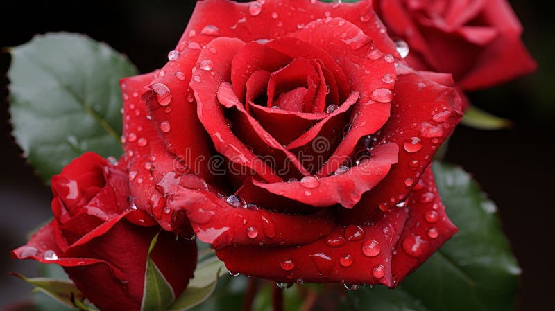 A Red Rose with Water Droplets on it Stock Illustration - Illustration ...