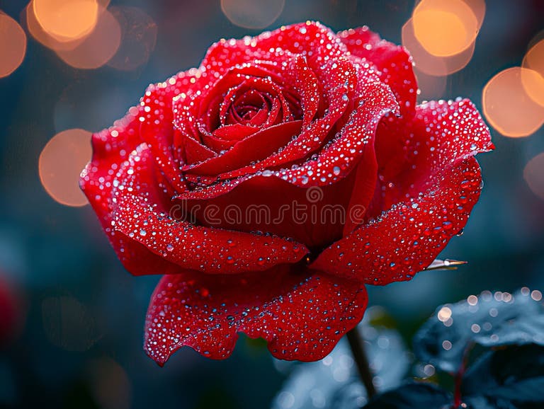 A Red Rose with Water Droplets on it Stock Photo - Image of small ...