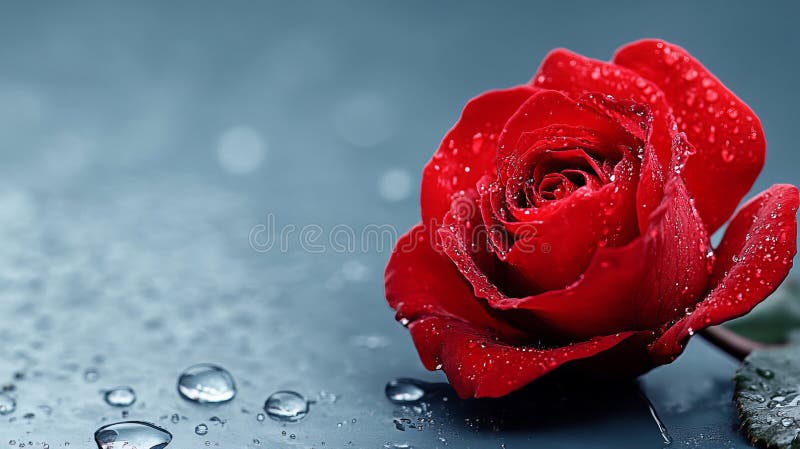 A Red Rose with Water Droplets on it Stock Photo - Image of small ...