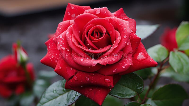 A Red Rose with Water Droplets on it Stock Illustration - Illustration ...