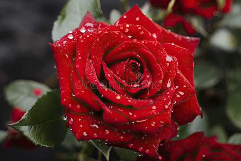 Red Rose with Water Droplets Wet Red Rose Red Rose with Water Drops ...