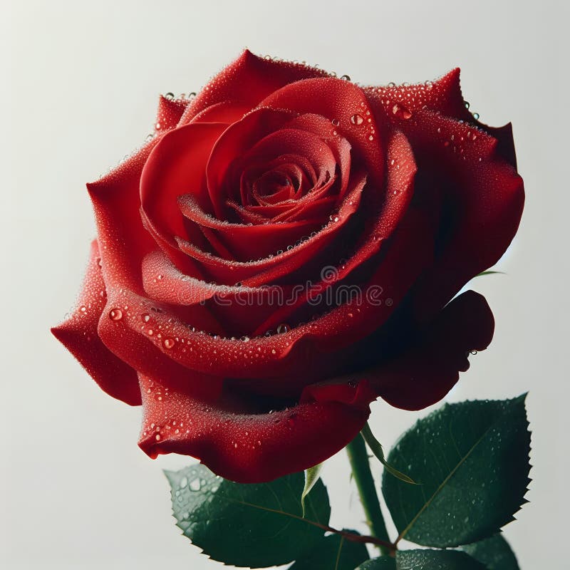 Red rose with water drops stock illustration. Illustration of botanical ...