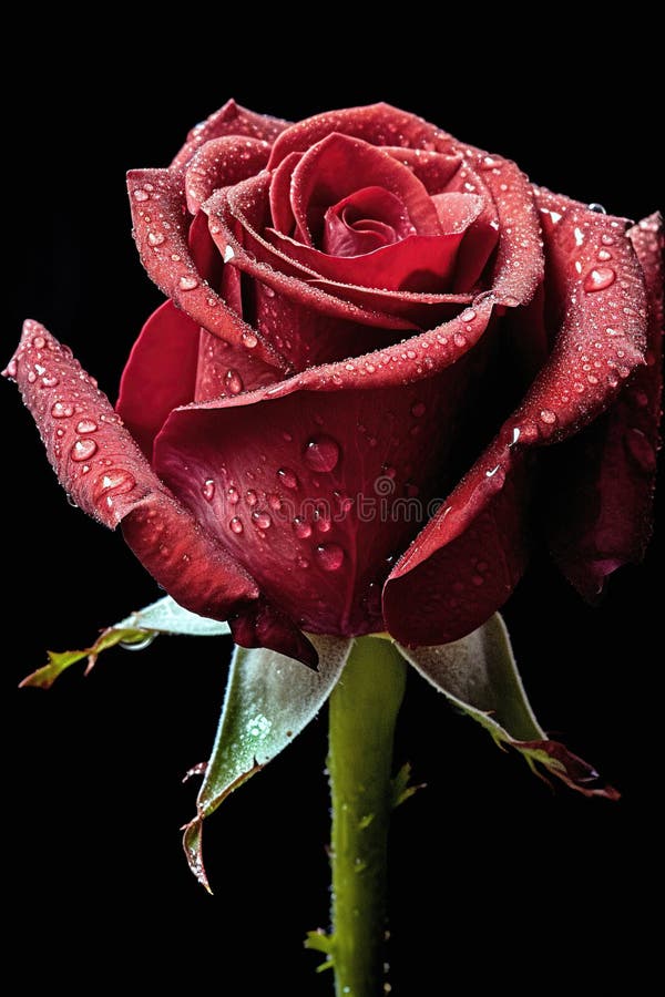 Red Rose with Water Drops on Black Background Stock Photo - Image of ...