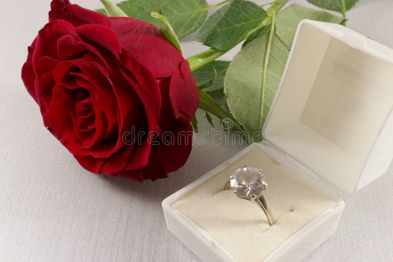 Red Rose and White Box with Golden Engagement Ring Stock Photo - Image ...