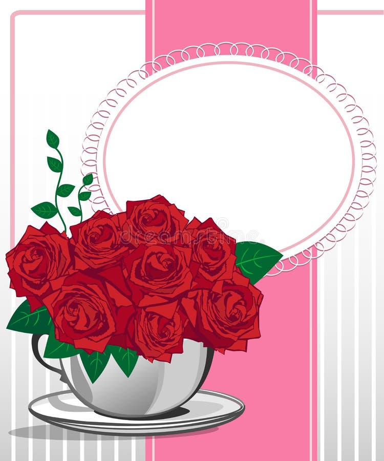 Red Rose in a White Cup. Happy Birthday Card Stock Vector ...