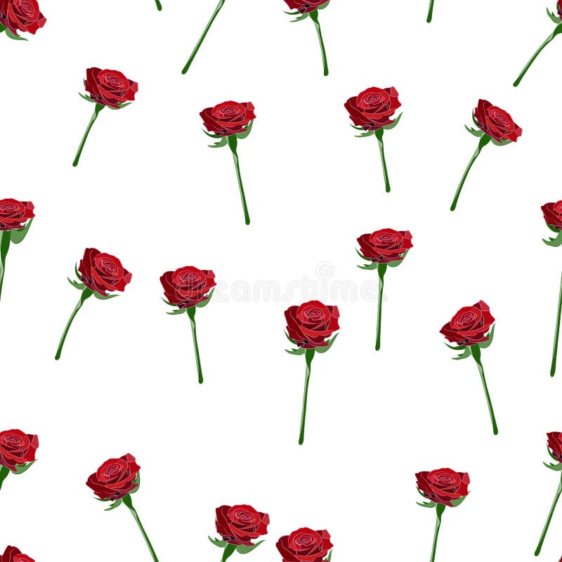 Red Rose Buttons on the Stem Vector Seamless Pattern on a Black ...