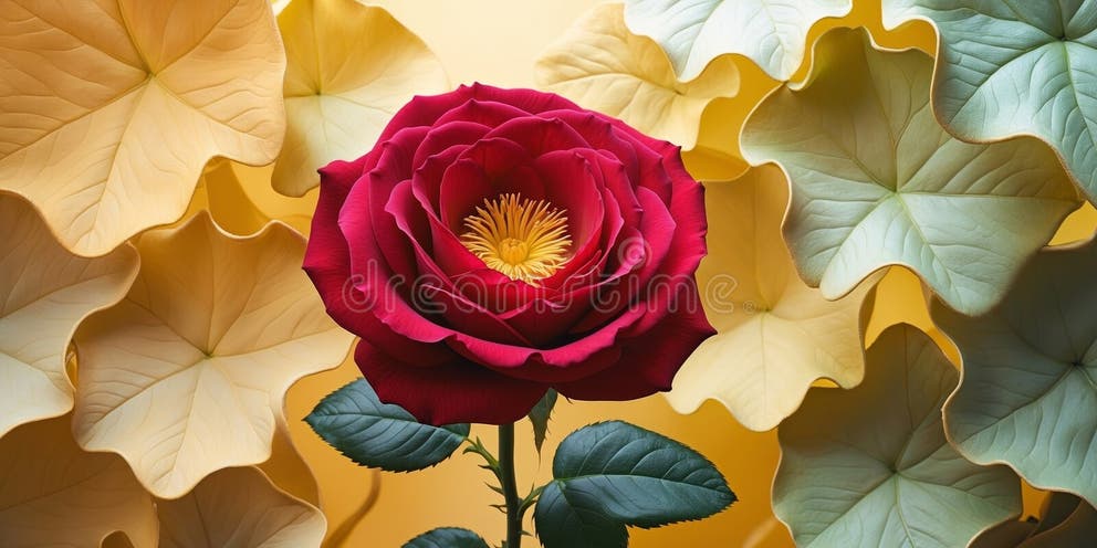 A Red Rose with Yellow Leaves in the Background Stock Image - Image of ...