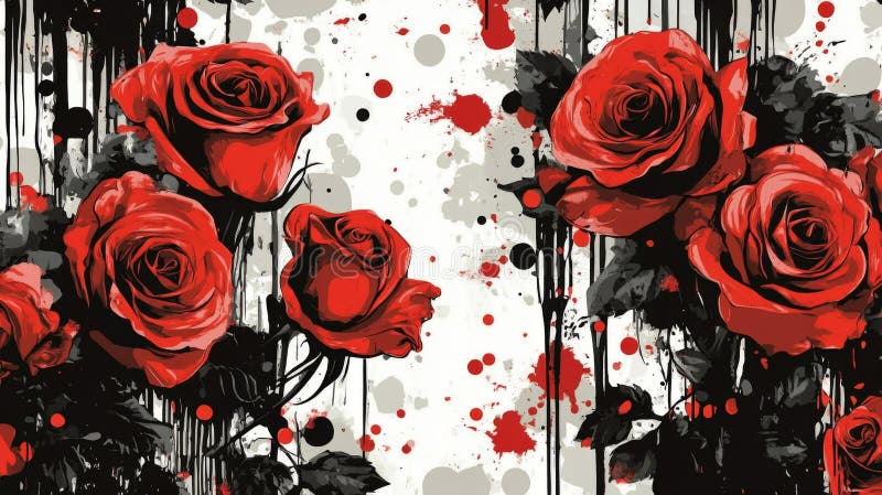 Red Roses Abstract Art Black and White Splashes Stock Illustration ...