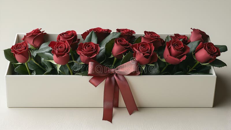 Red Roses Arranged in a Luxurious White Box Stock Illustration ...