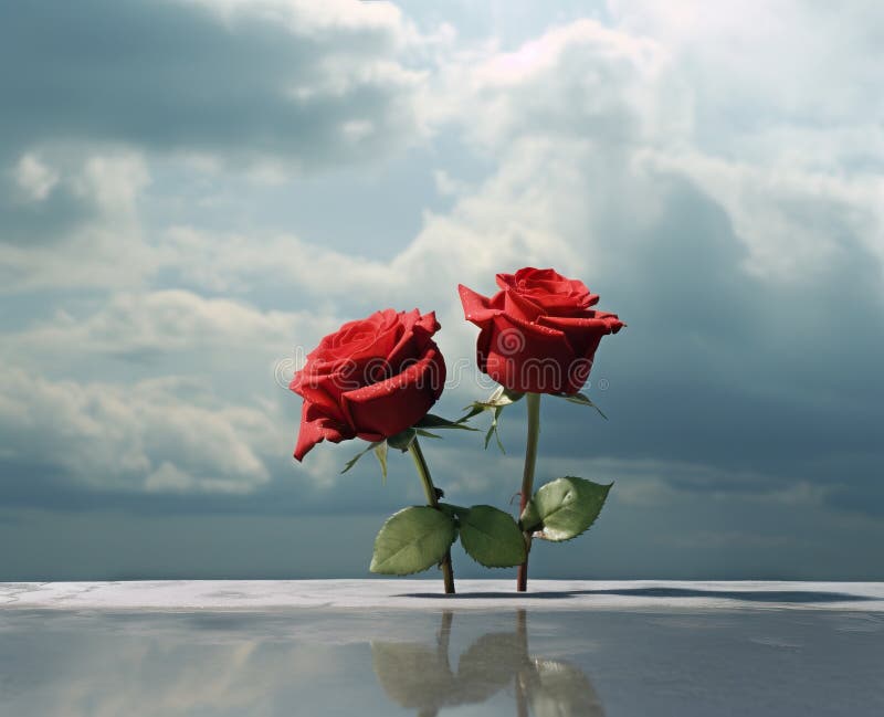 Red Roses on the Background of the Blue Sky with Clouds. Stock ...