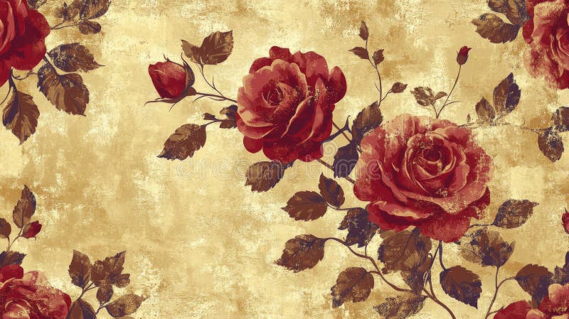 Red Roses Beige Floral Pattern Background Stock Illustration ...