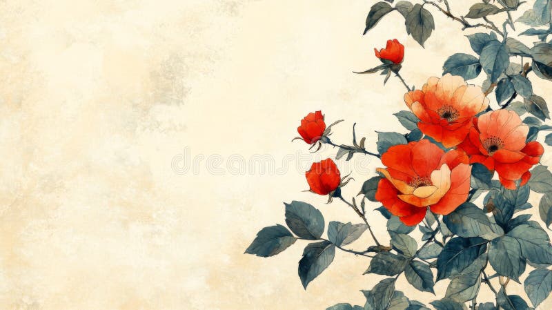 Red Roses on Beige Watercolor Background Stock Illustration ...