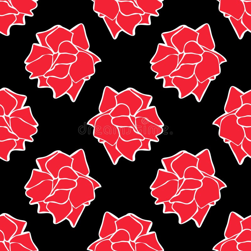 Red Roses on Black Background. Seamless Wallpaper, Pattern with Red ...