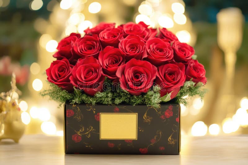 Red roses in black box stock photo. Image of feelings - 379941812